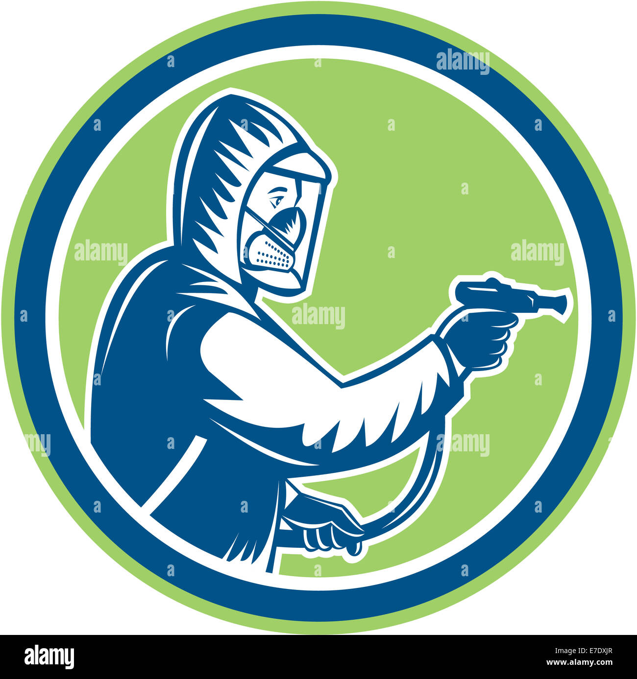 Illustration of pest control exterminator spraying side view set inside ...