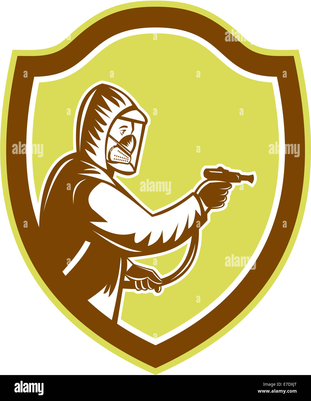 Illustration of pest control exterminator spraying side view set inside ...