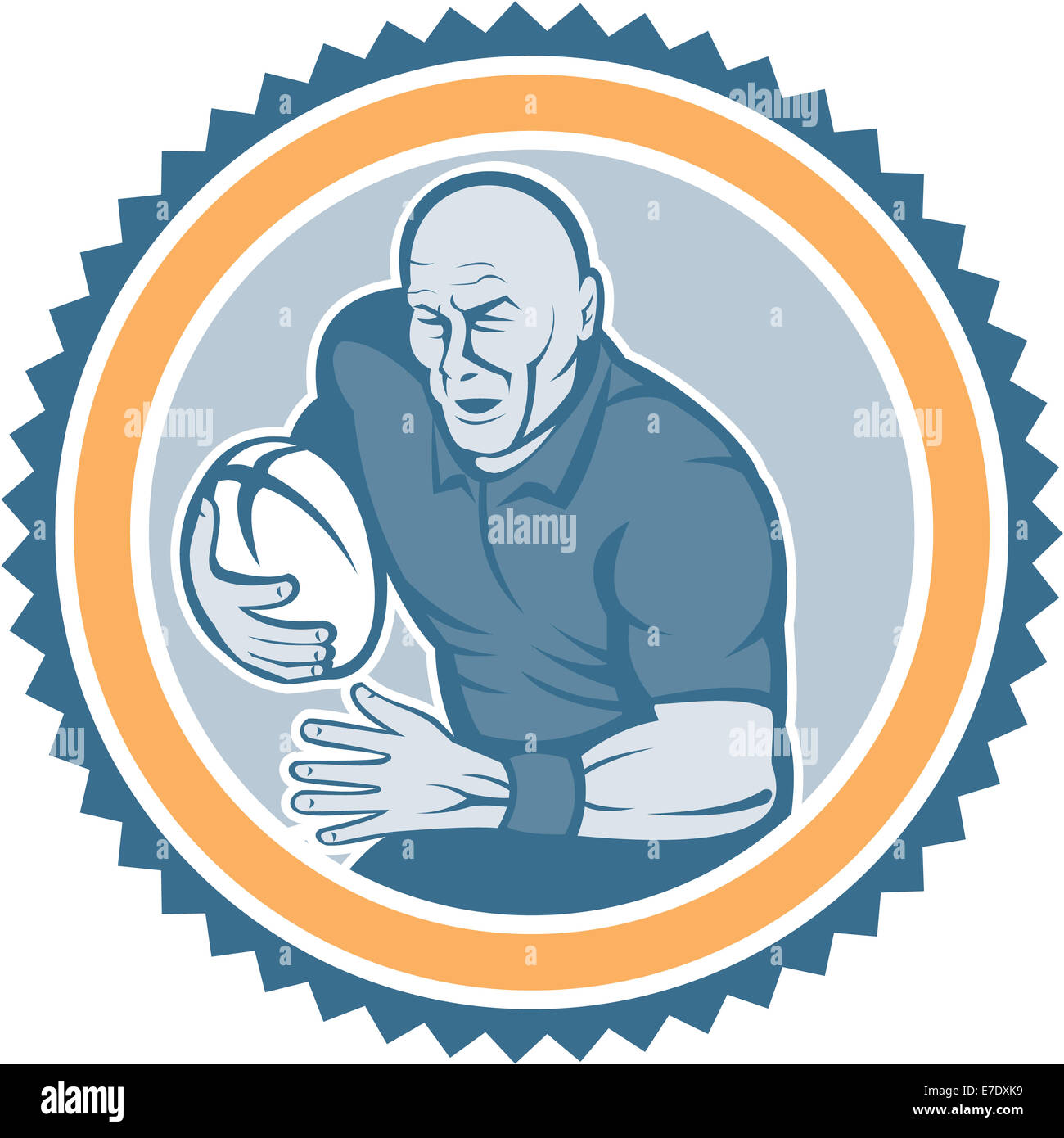 Illustration of a rugby player with ball running charging set inside ...