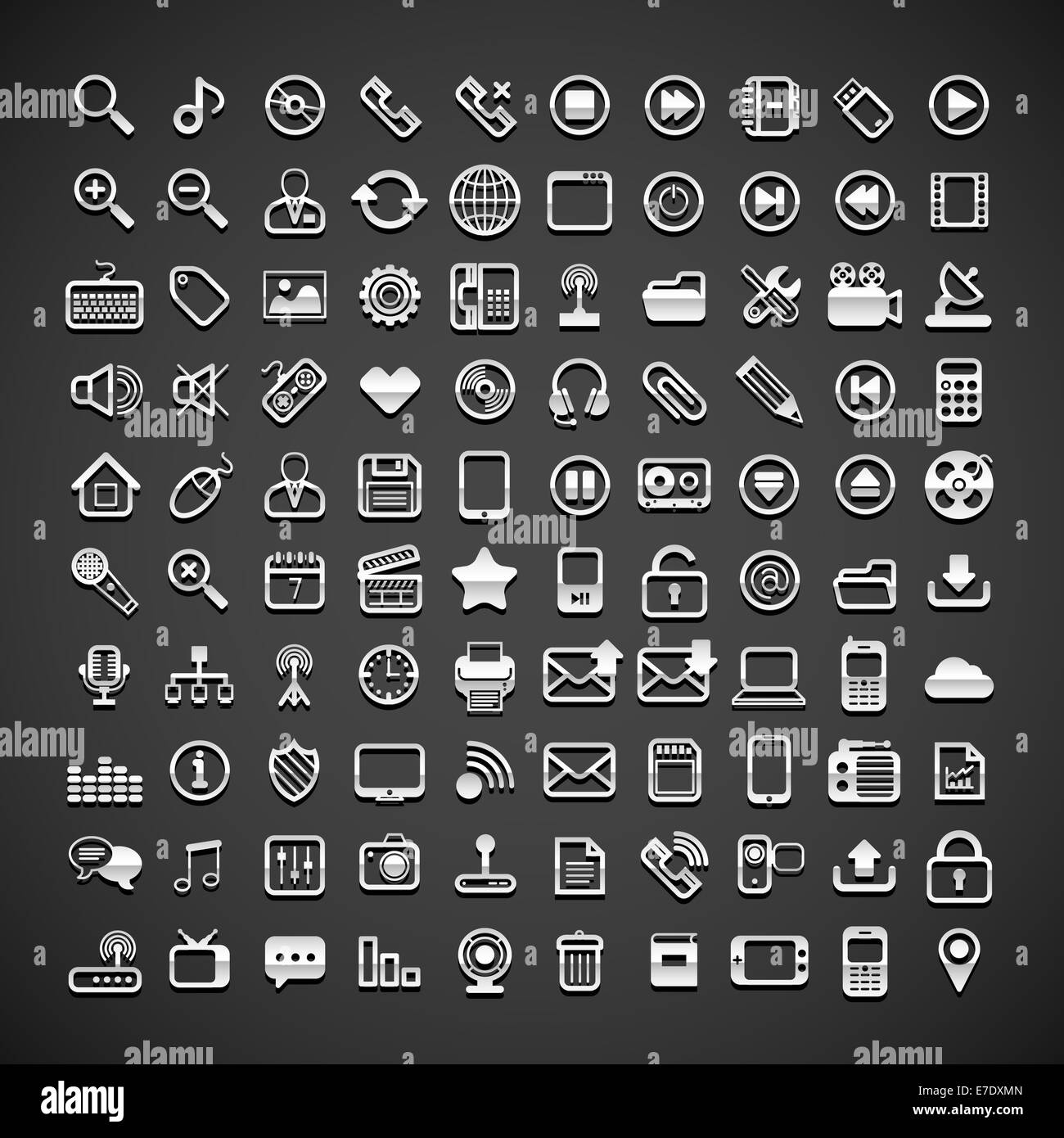 100 flat metallic universal icons Stock Photo - Alamy