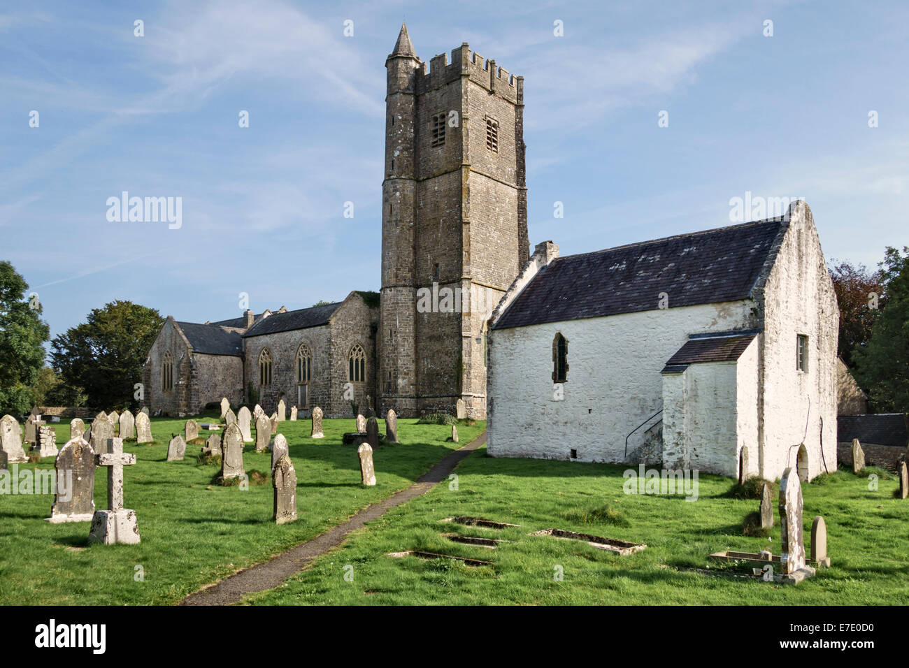 Carew Cheriton, Pembrokeshire, Wales, UK. The 15c St Mary's Church with ...