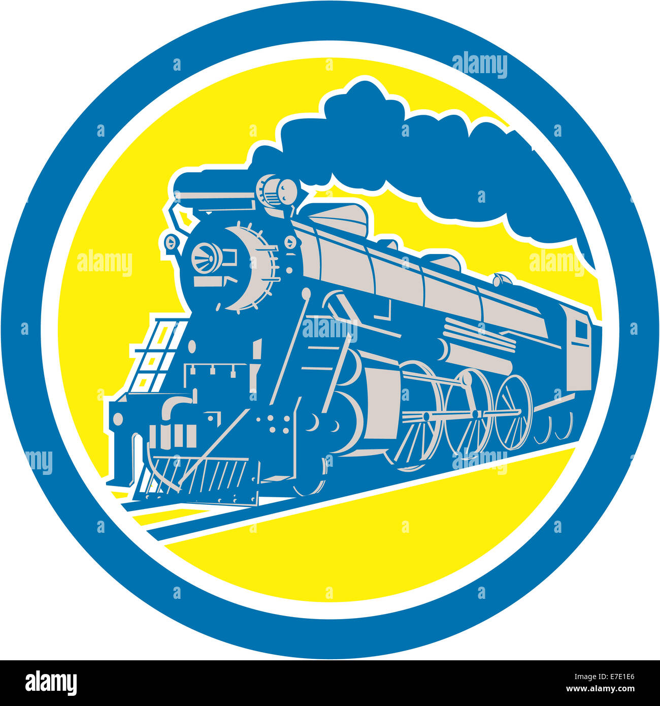 Illustration of a steam train locomotive traveling set inside circle on ...