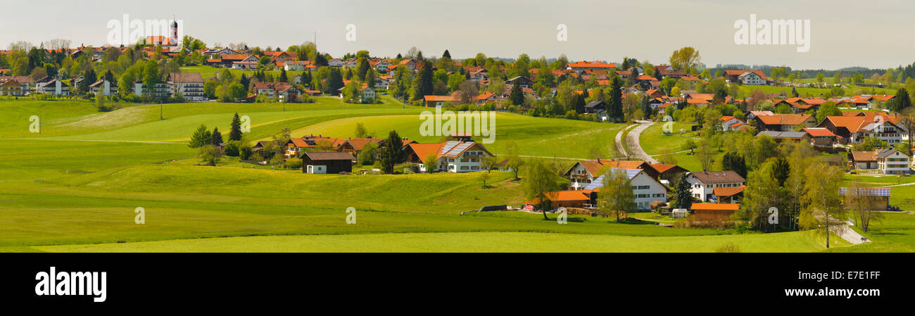 panorama landscape in Bavaria, Germany, with town Seeg im Allgäu Stock ...