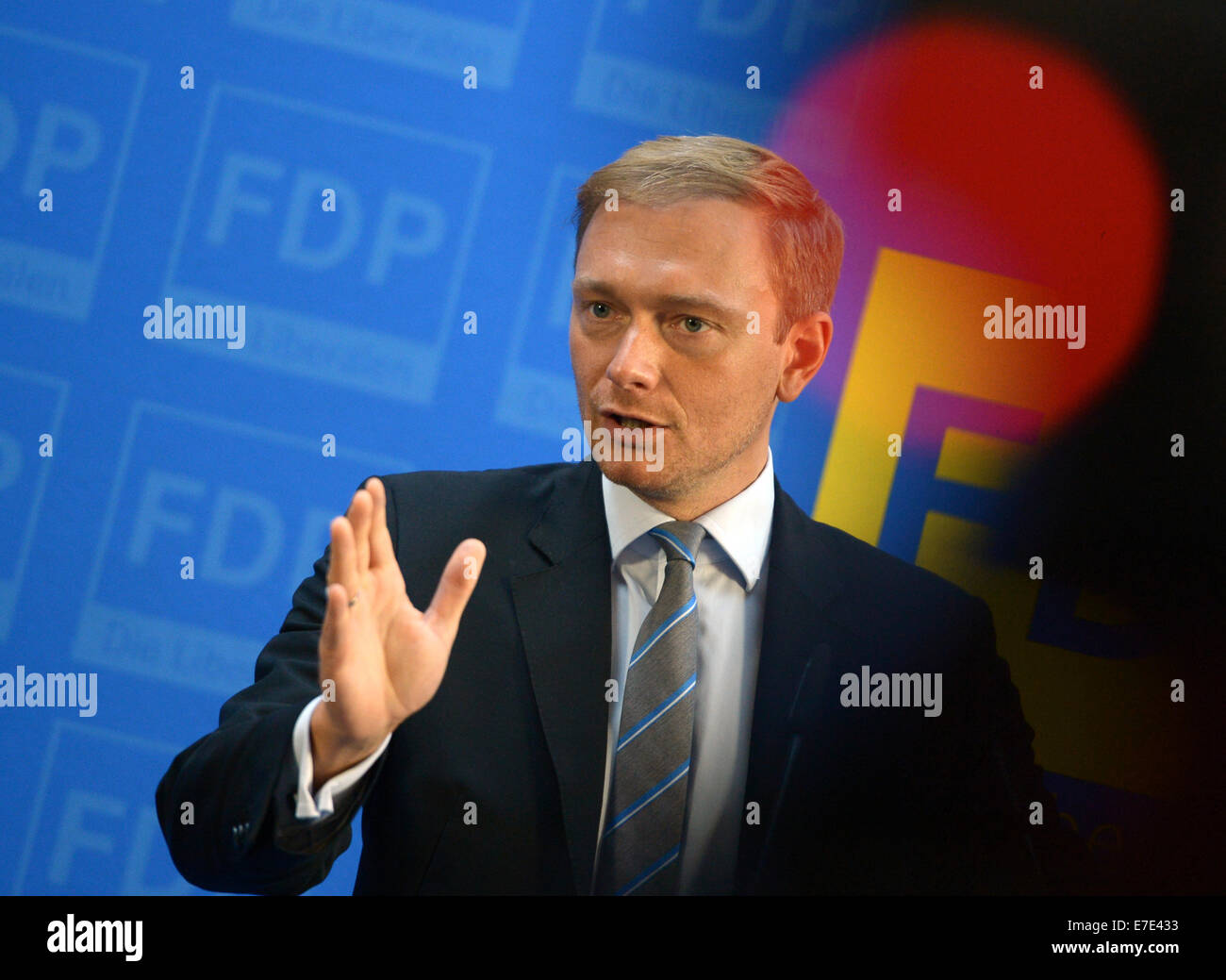 Berlin, Germany. 15th Sep, 2014. FDP chairman Christian Lindner gives a ...