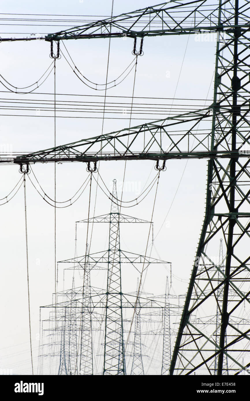 group of many electric pylons Stock Photo - Alamy