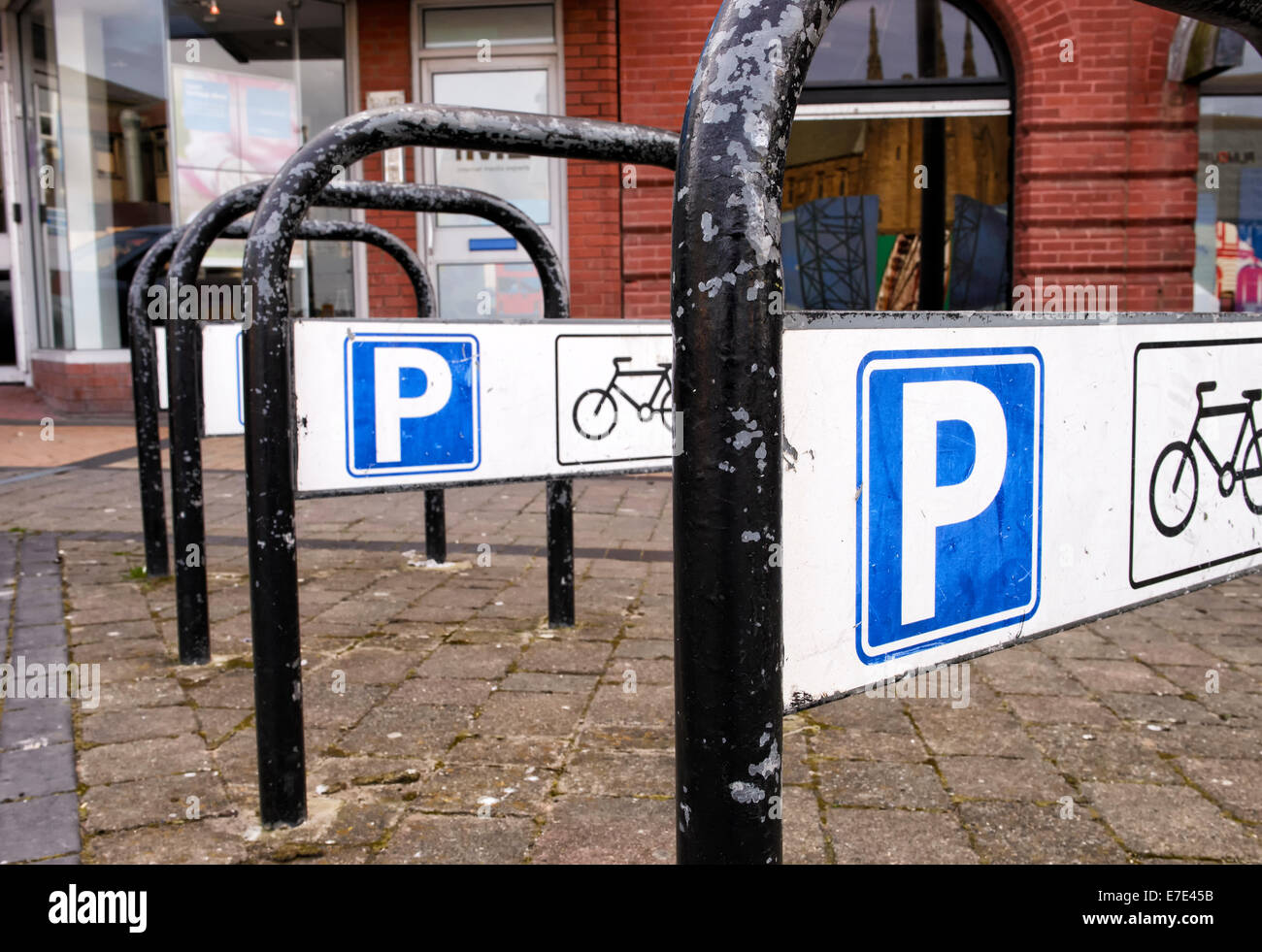Bike racks in Blackpool town centre Stock Photo - Alamy