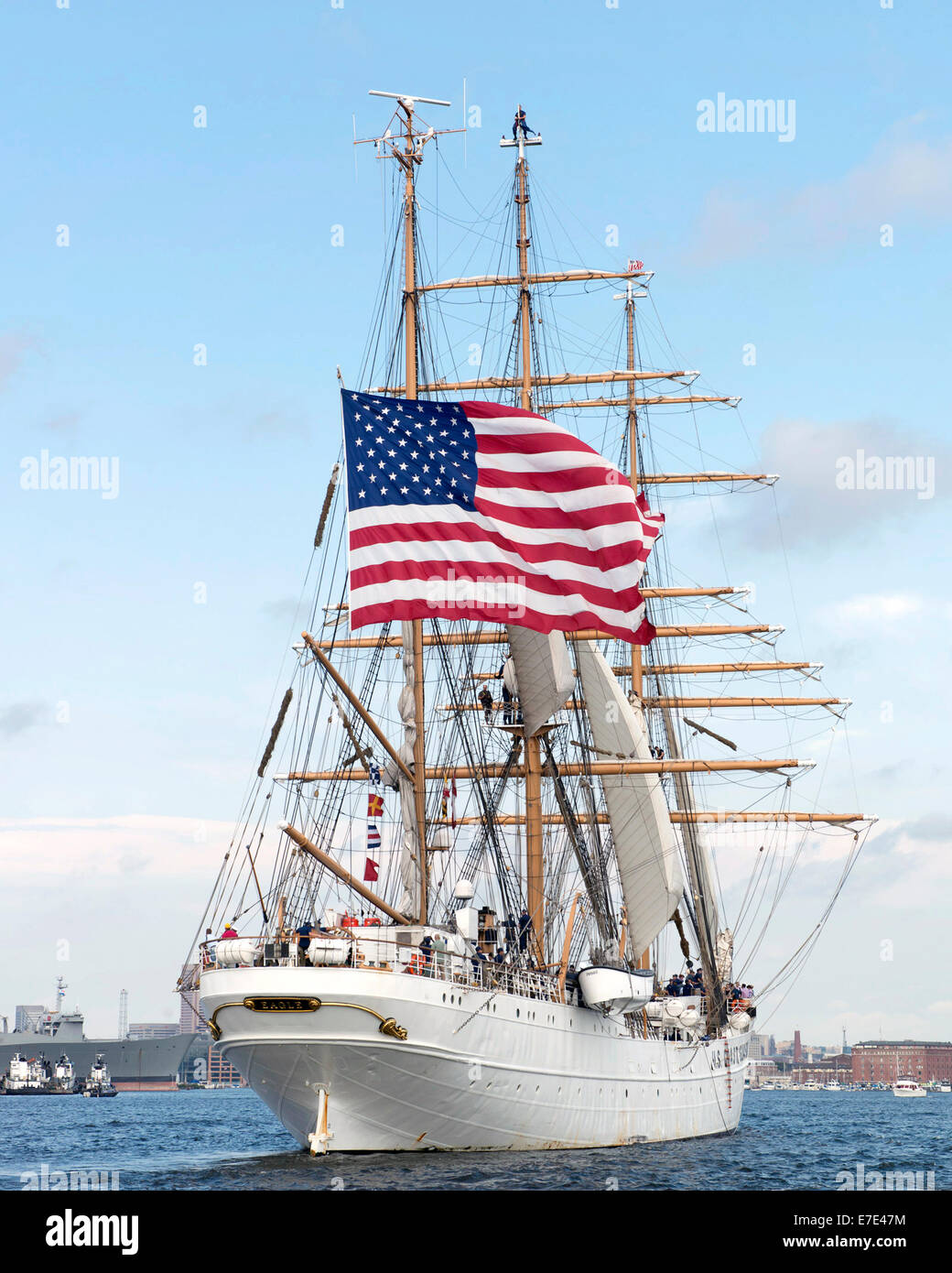 The Coast Guard cutter Eagle sails in Baltimore's Inner Harbor to ...