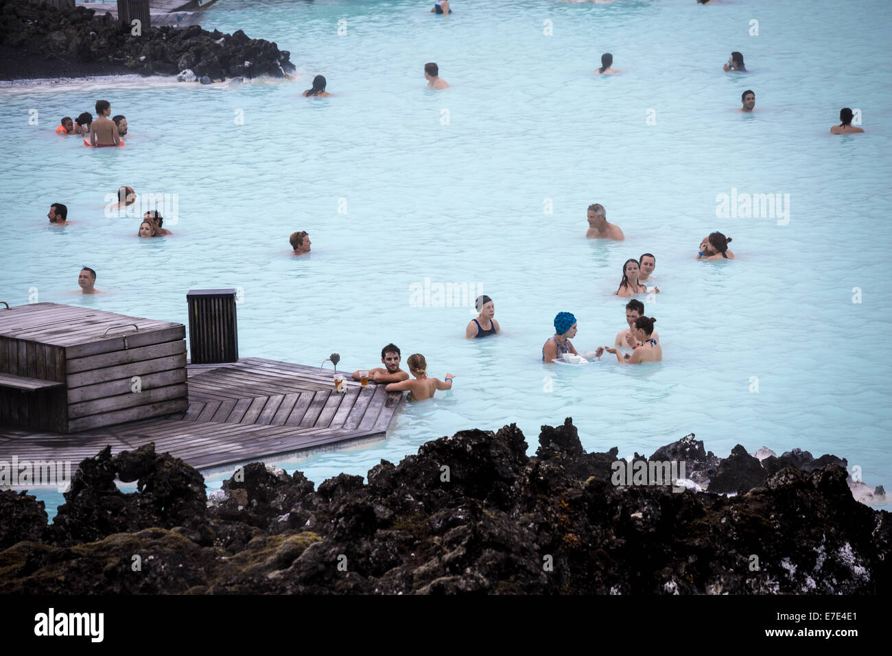 BLUE LAGOON, ICELAND - Aug 26 2014: People bathing in The Blue Lagoon ...