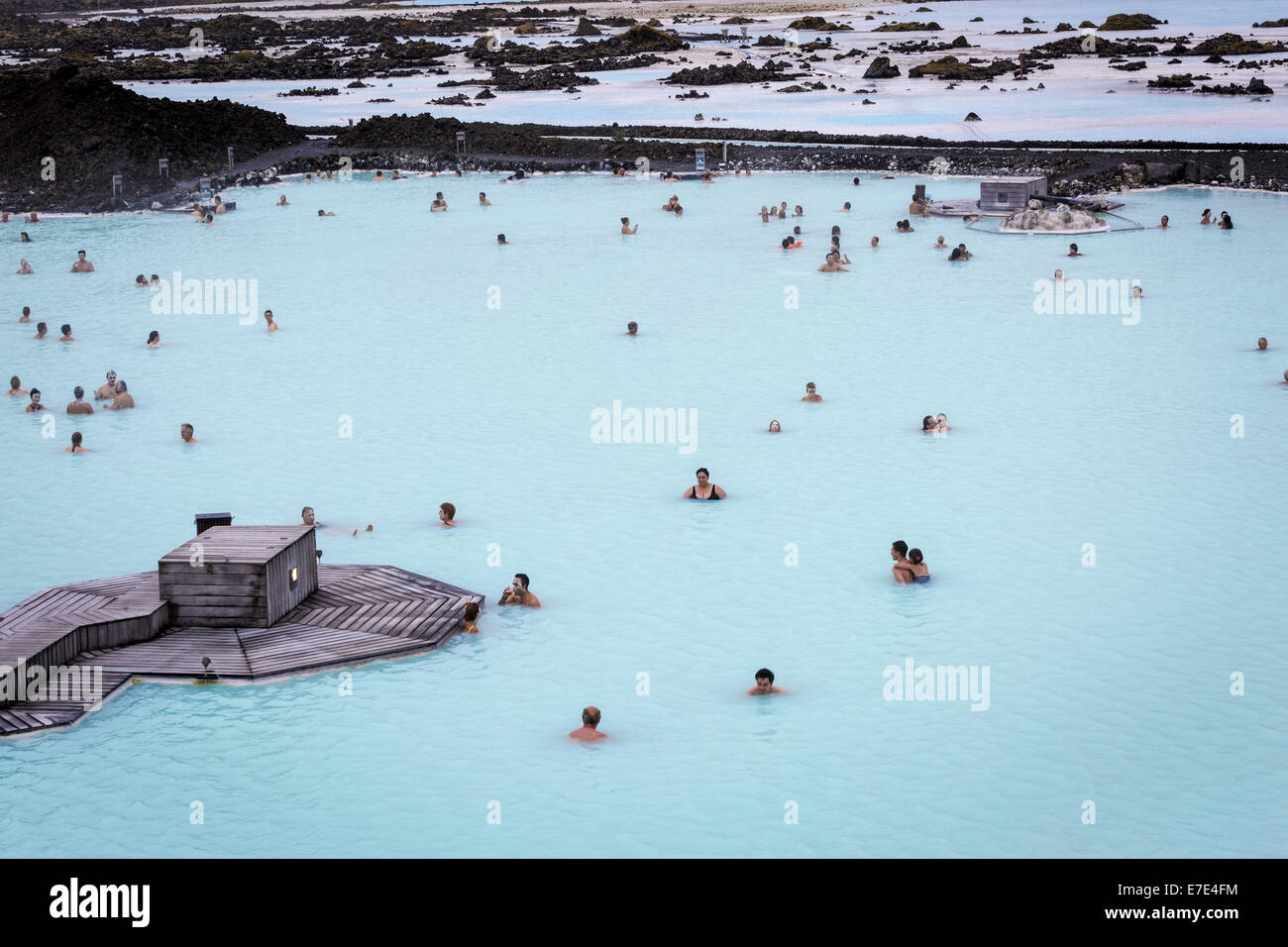 BLUE LAGOON, ICELAND - Aug 26 2014: People bathing in The Blue Lagoon ...