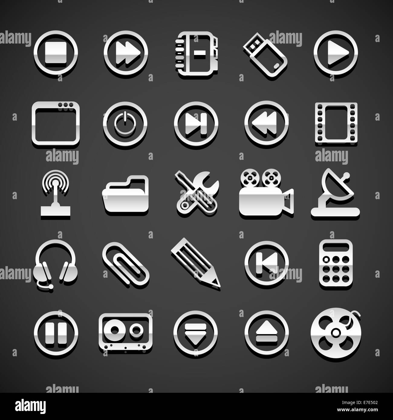 Flat metallic universal icons Stock Photo - Alamy