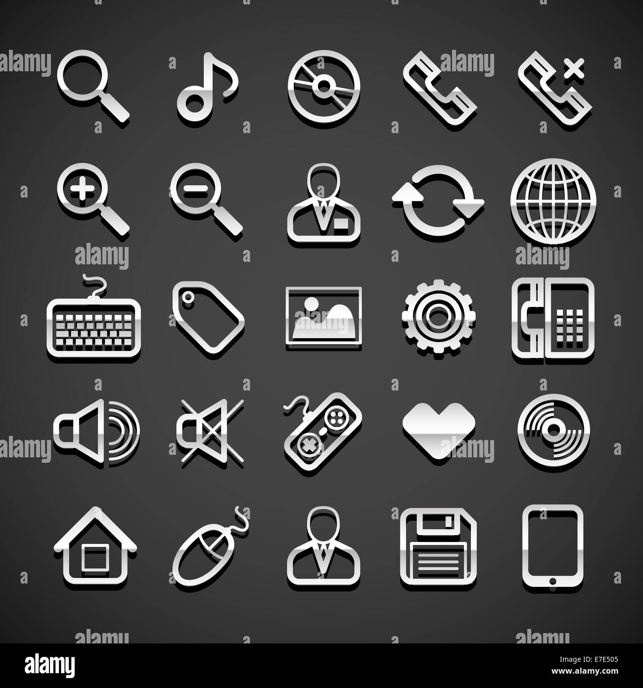 Vector set icons metallic Black and White Stock Photos & Images - Alamy