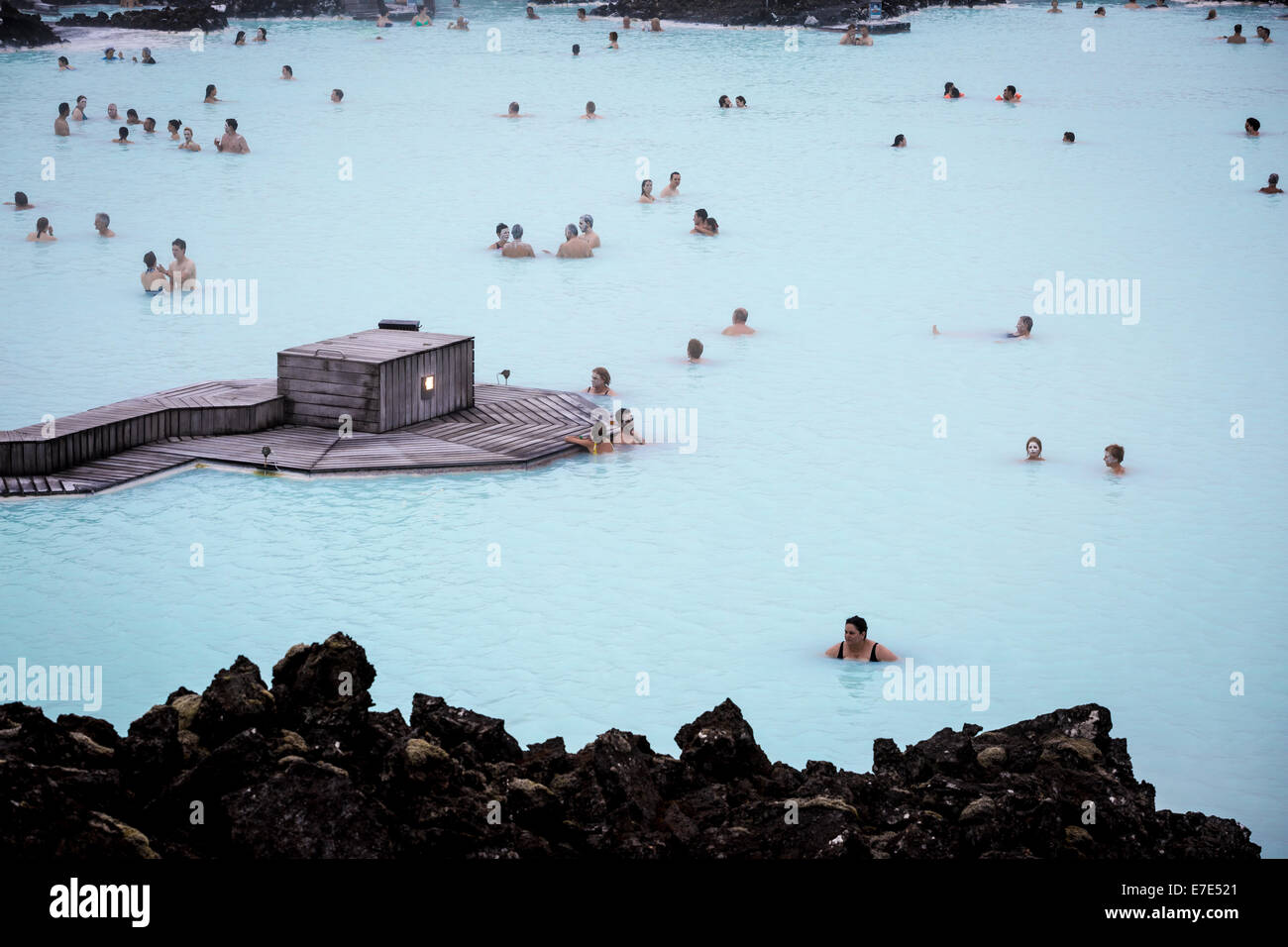 BLUE LAGOON, ICELAND - Aug 26 2014: People bathing in The Blue Lagoon ...