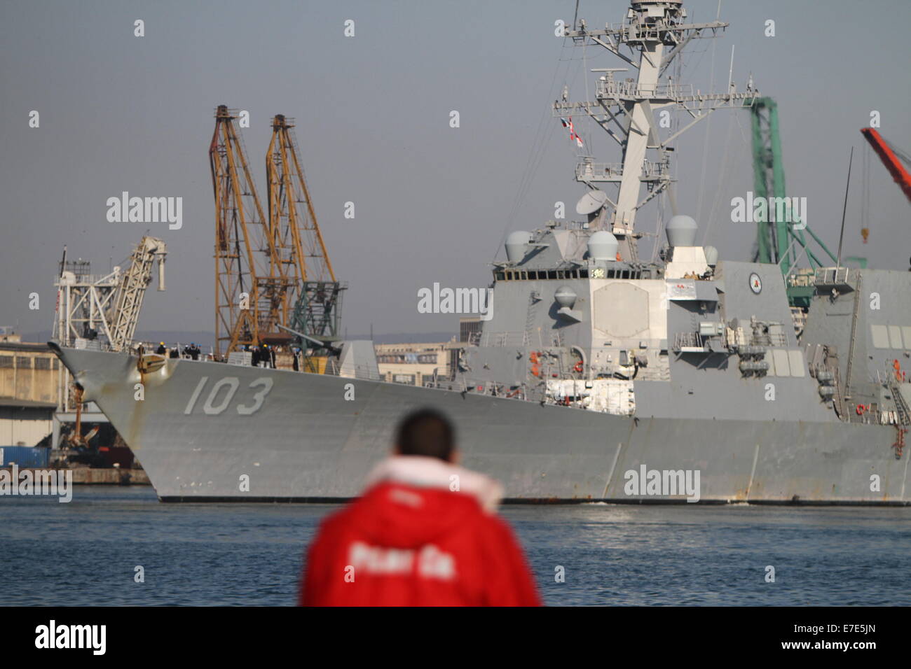 U.S. warship the USS Truxtun (DDG-103) enters the Black Sea port of ...
