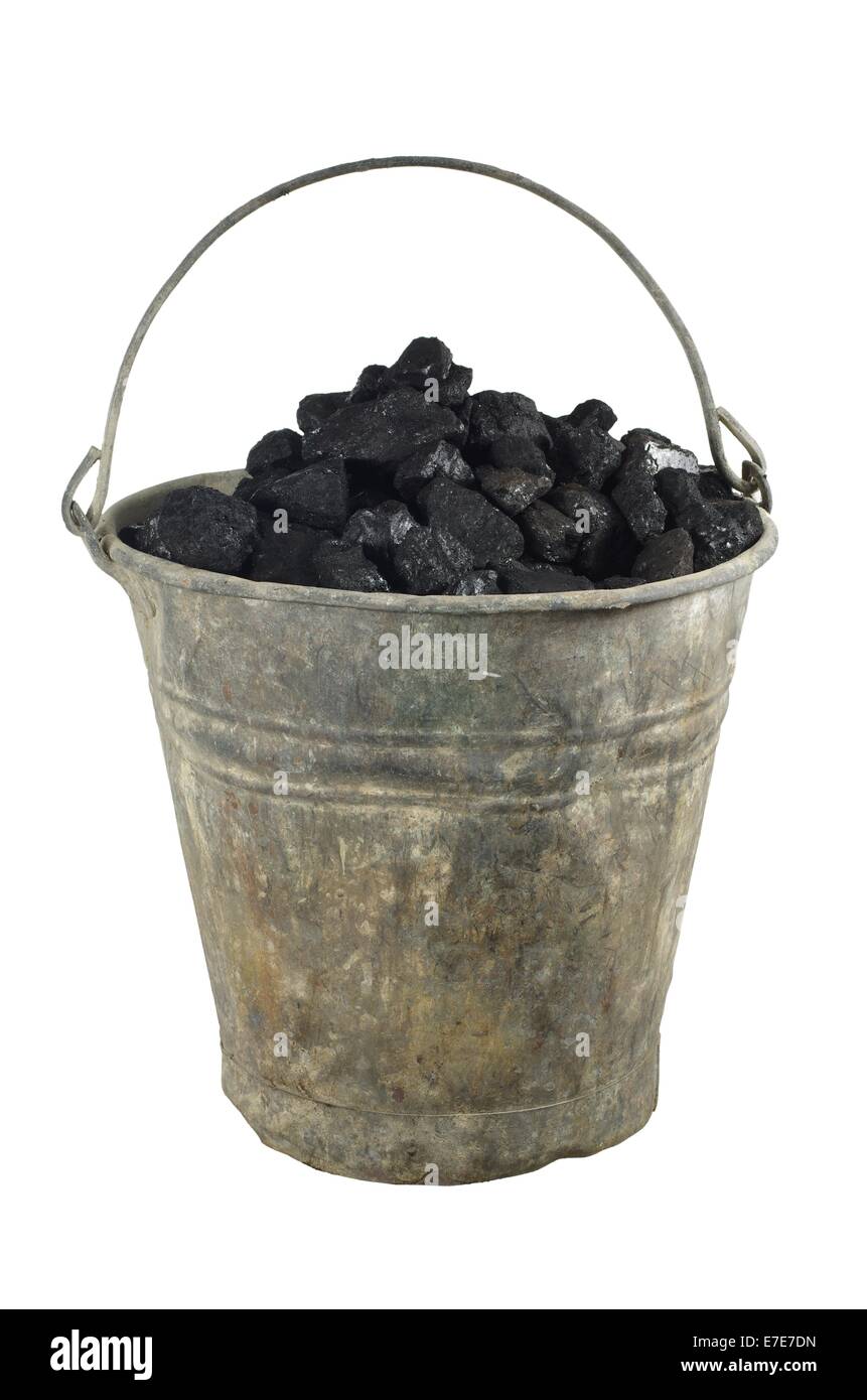 old bucket with carbon on white background Stock Photo - Alamy