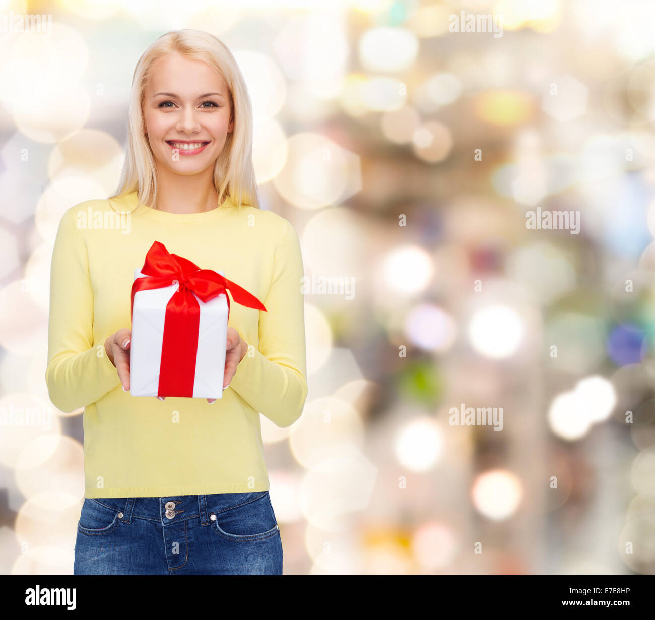 smiling girl with gift box Stock Photo - Alamy
