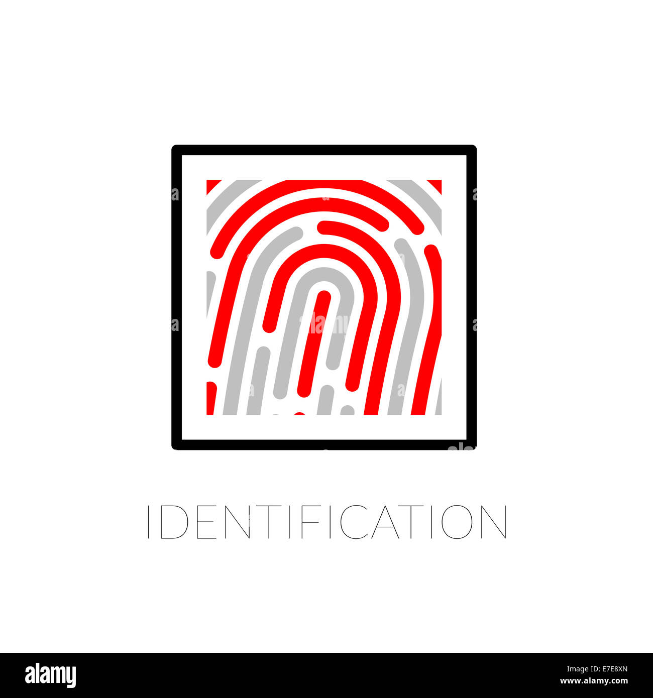 Fingerprint identification system, black symbol with red strip isolated ...