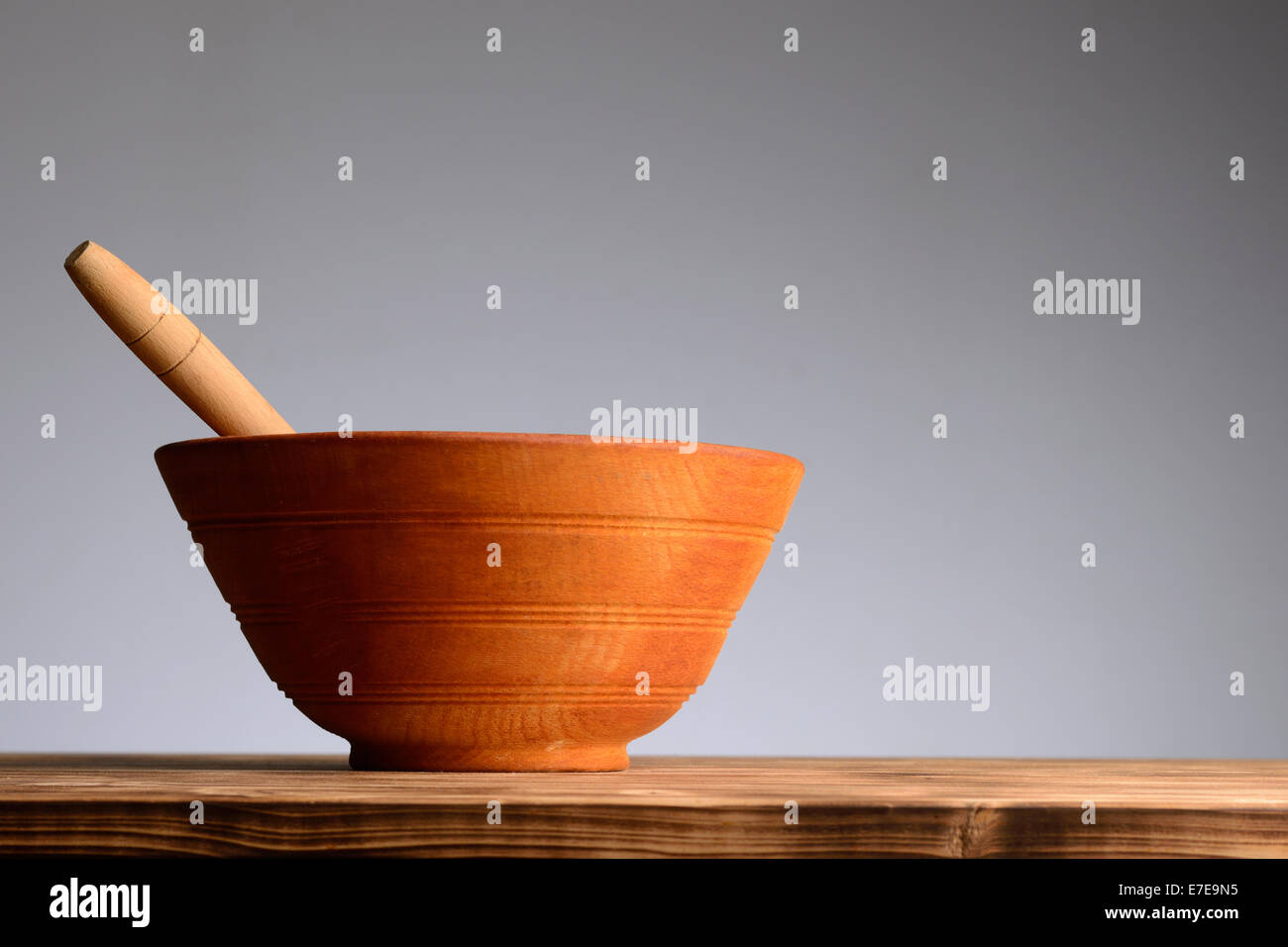 Vintage wooden mortar for spice and food cooking Stock Photo - Alamy