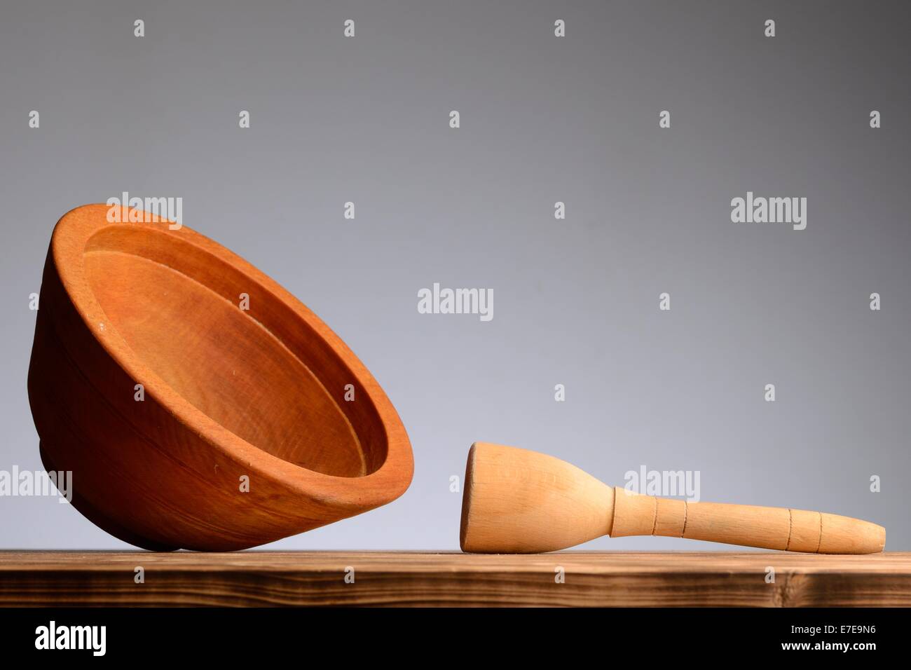 Vintage wooden mortar for spice and food cooking Stock Photo - Alamy