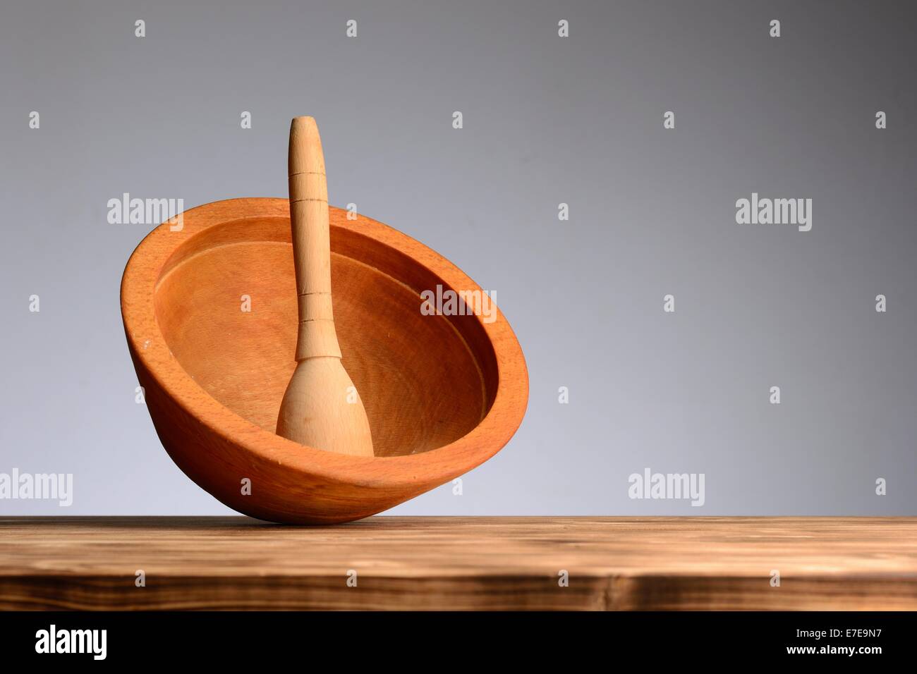 Vintage wooden mortar for spice and food cooking Stock Photo - Alamy