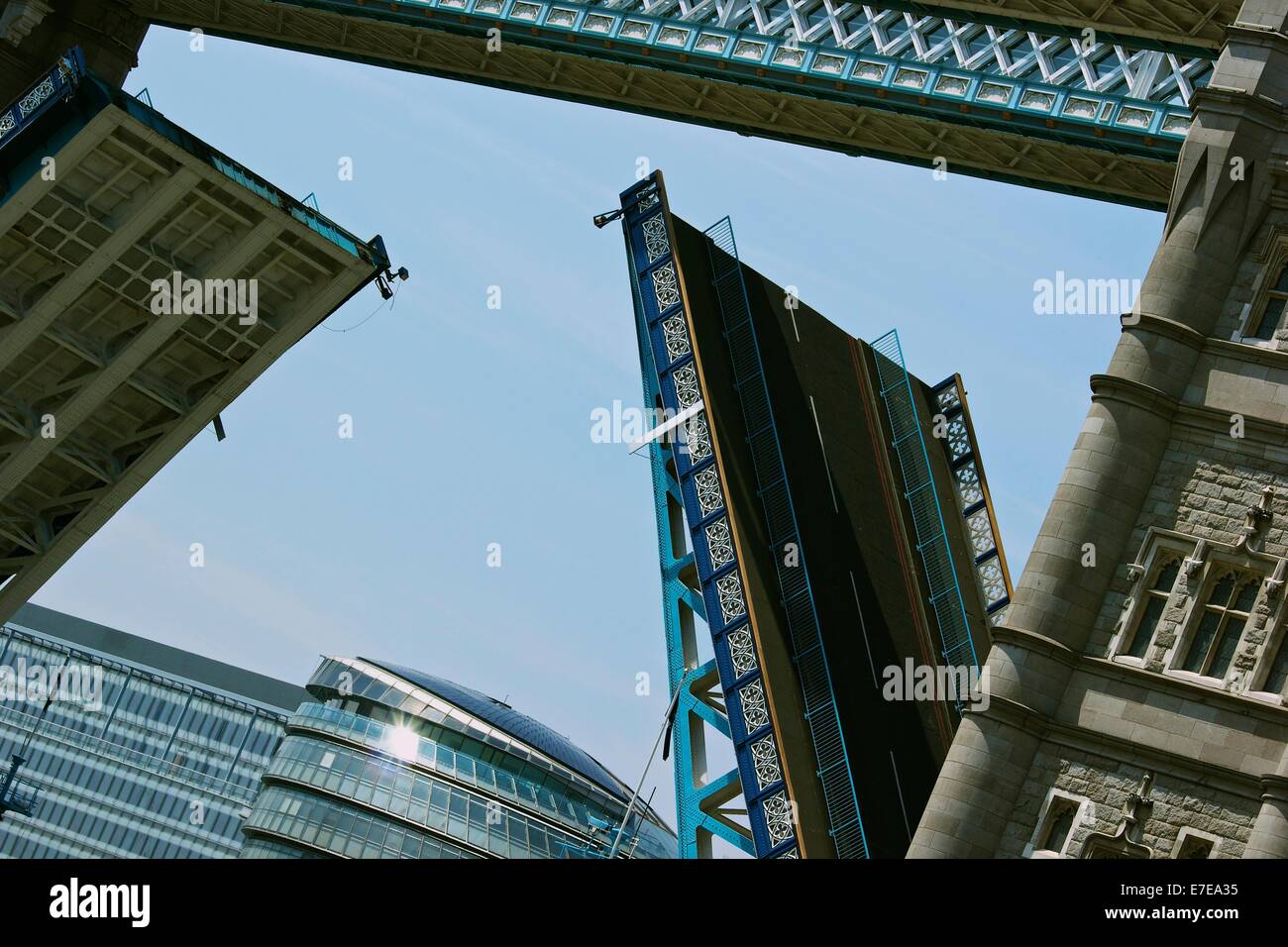Grade 1 listed Tower Bridge open with City Hall in background London ...