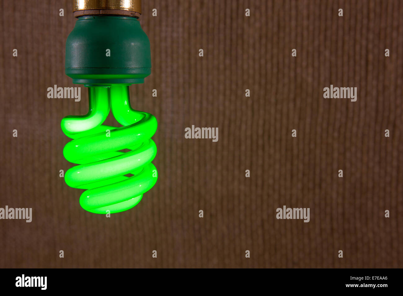 Close-up of a single green CFL (compact fluorescent lamp) light bulb in ...