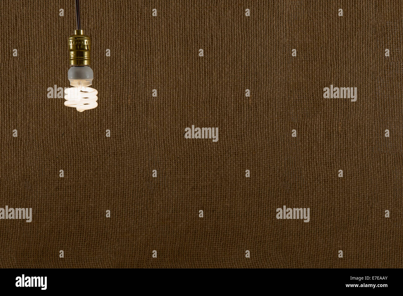 Single hanging CFL (compact fluorescent lamp) in front of a textured ...