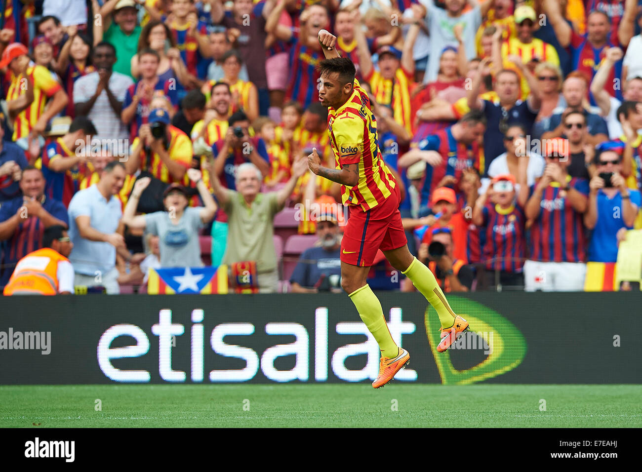 Neymar da Silva Jr (FC Barcelona) celebrates after scoring, during La ...