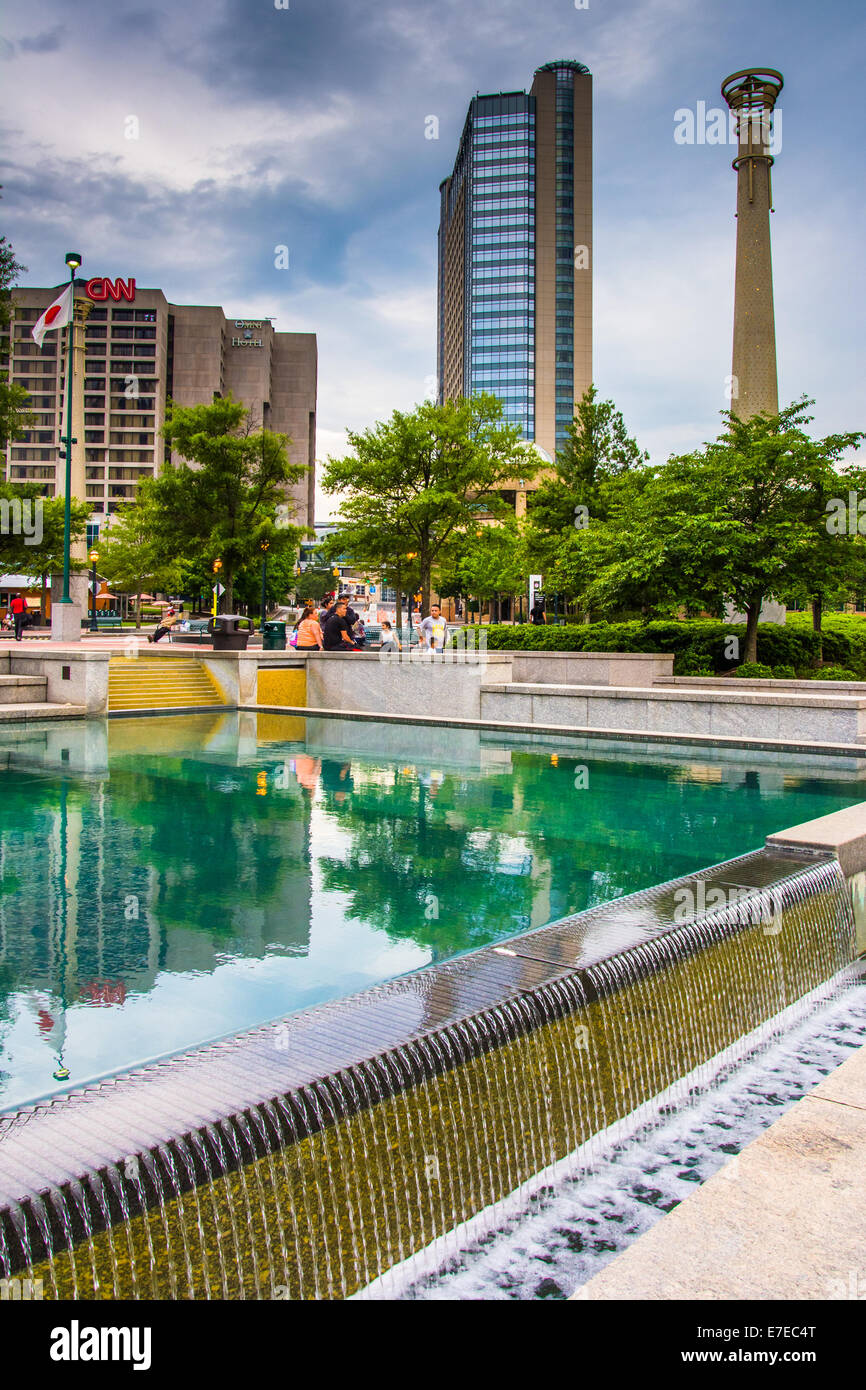 Buildings and reflecting pool at Centennial Olympic Park in downtown ...