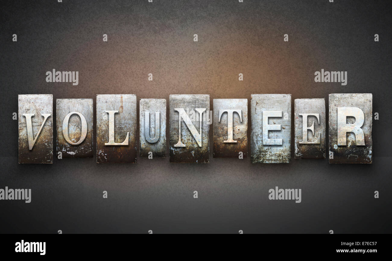 The word VOLUNTEER written in vintage letterpress type Stock Photo - Alamy
