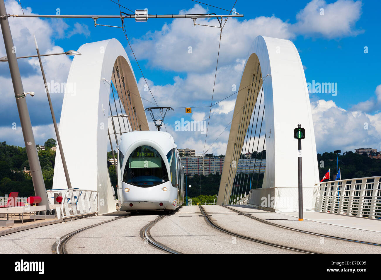 Tramway on a bridge, Lyon, France Stock Photo - Alamy