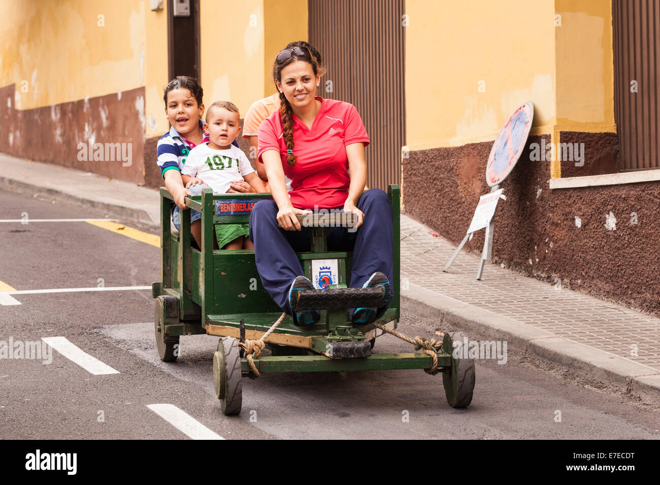 Wooden cart racing downhill in Guia de Isora, tenerife, Canary Islands ...