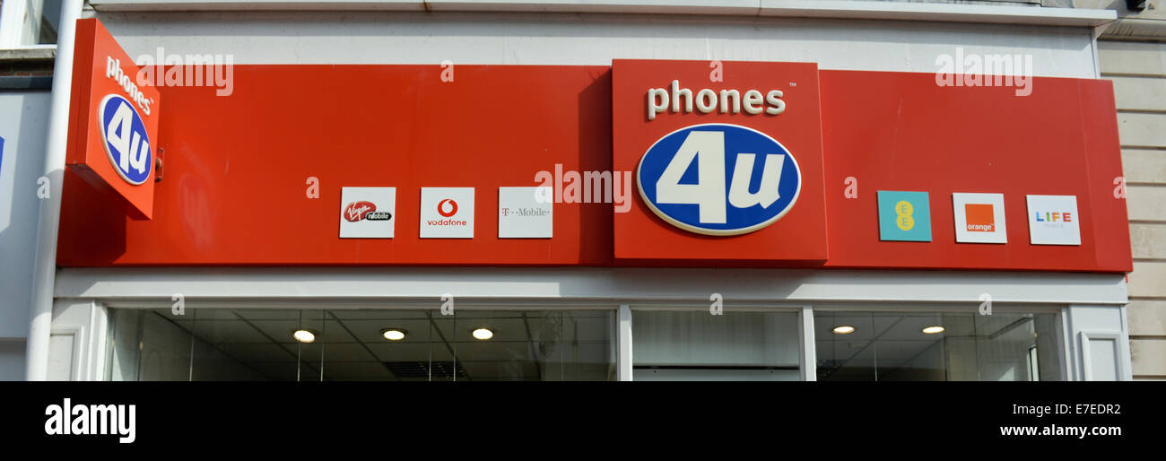 Phones 4U, phone shop sign UK Stock Photo - Alamy