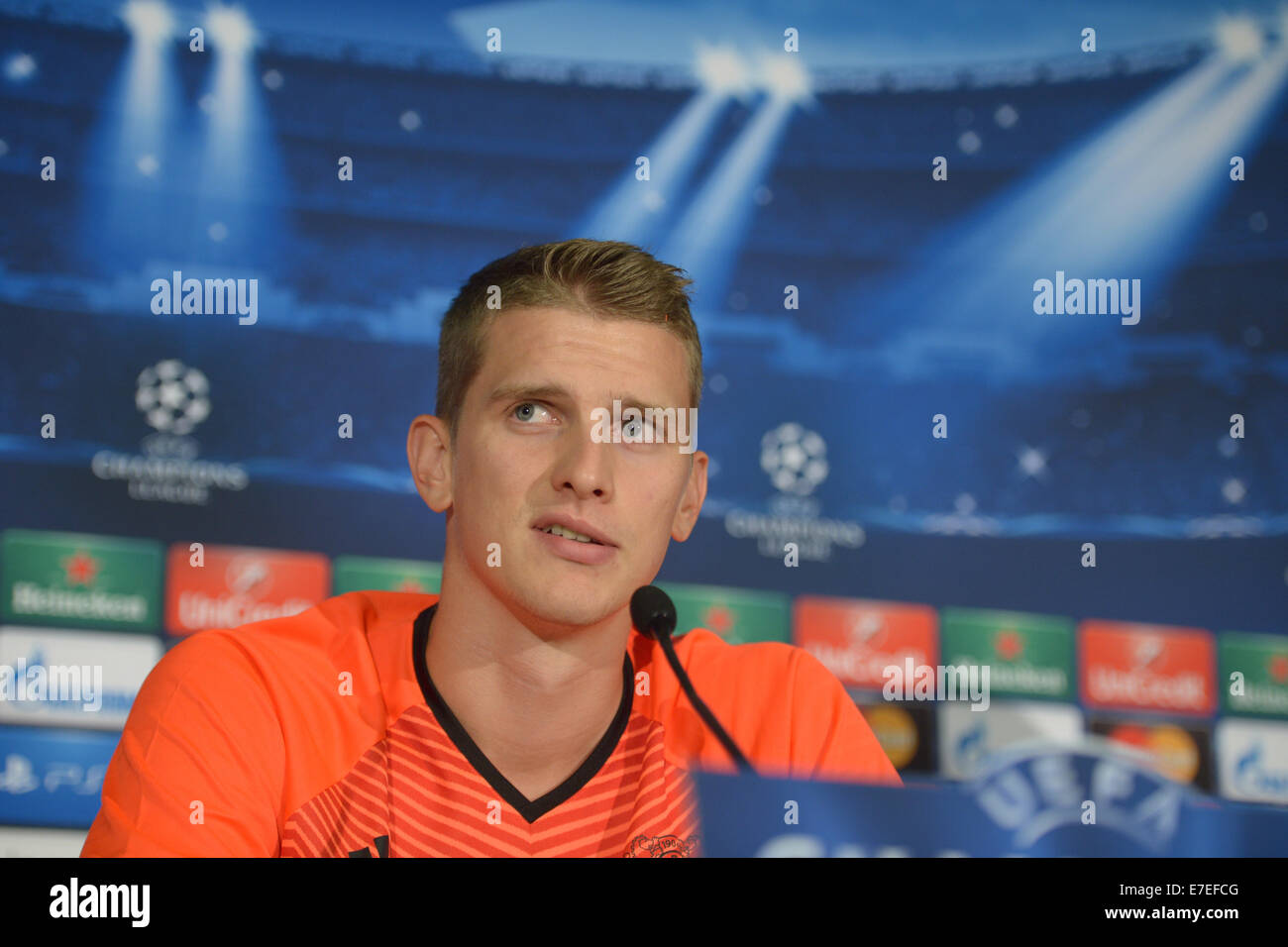 Monaco, 15th Sep, 2014. Leverkusen's Lars Bender speaks during a press ...