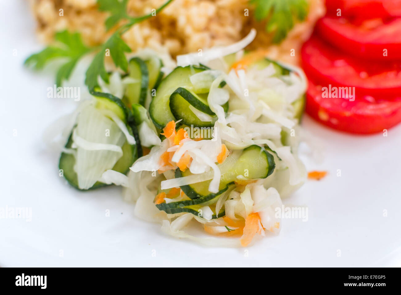 Delicious rice with pork meat and salad Stock Photo - Alamy