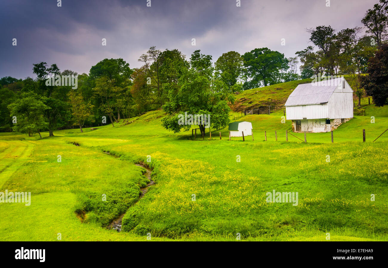 Small stream and farm in rural Baltimore County, Maryland Stock Photo ...