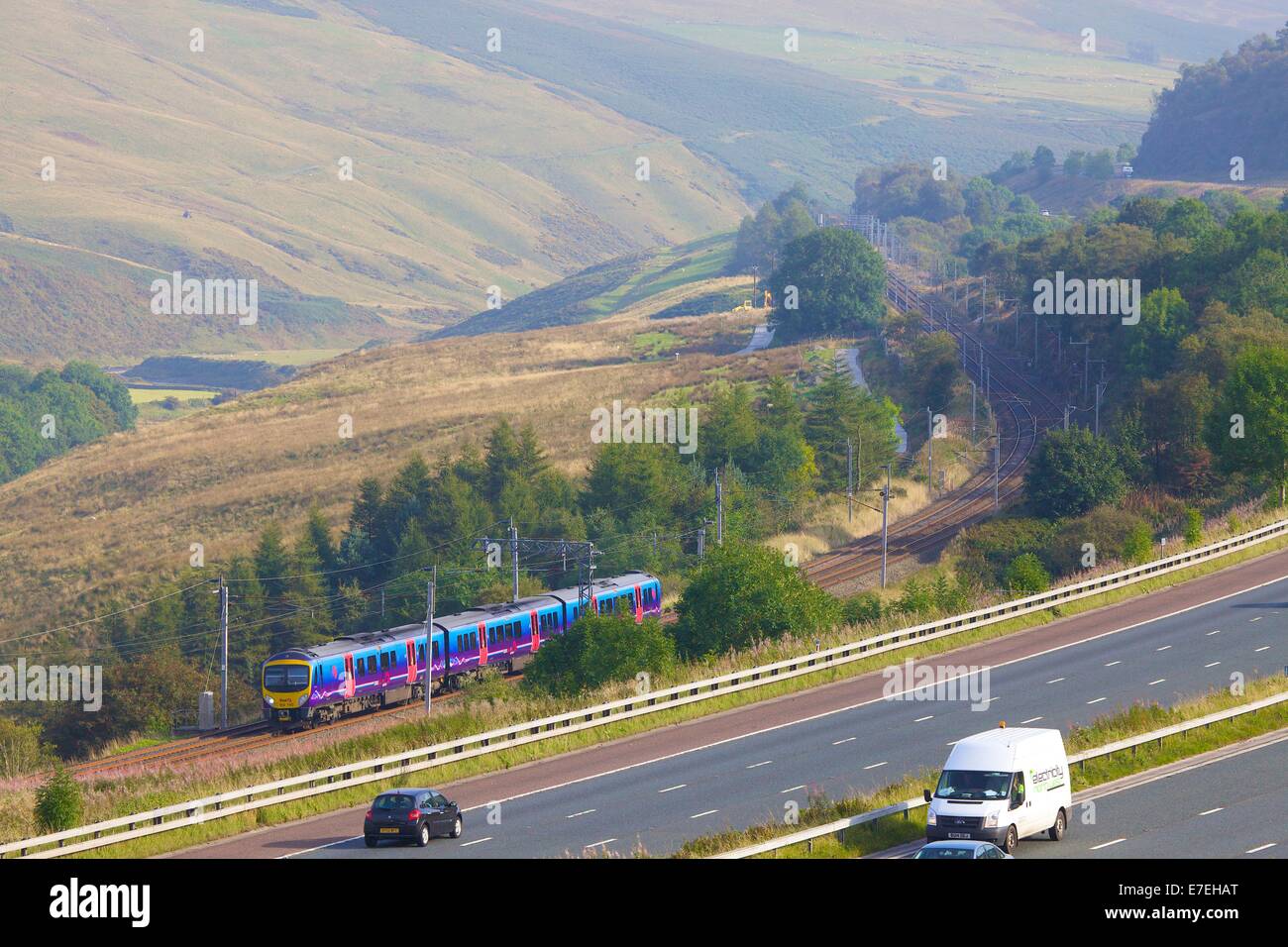 First Group Trans Pennine Express, Class 185 train passing the M6 ...