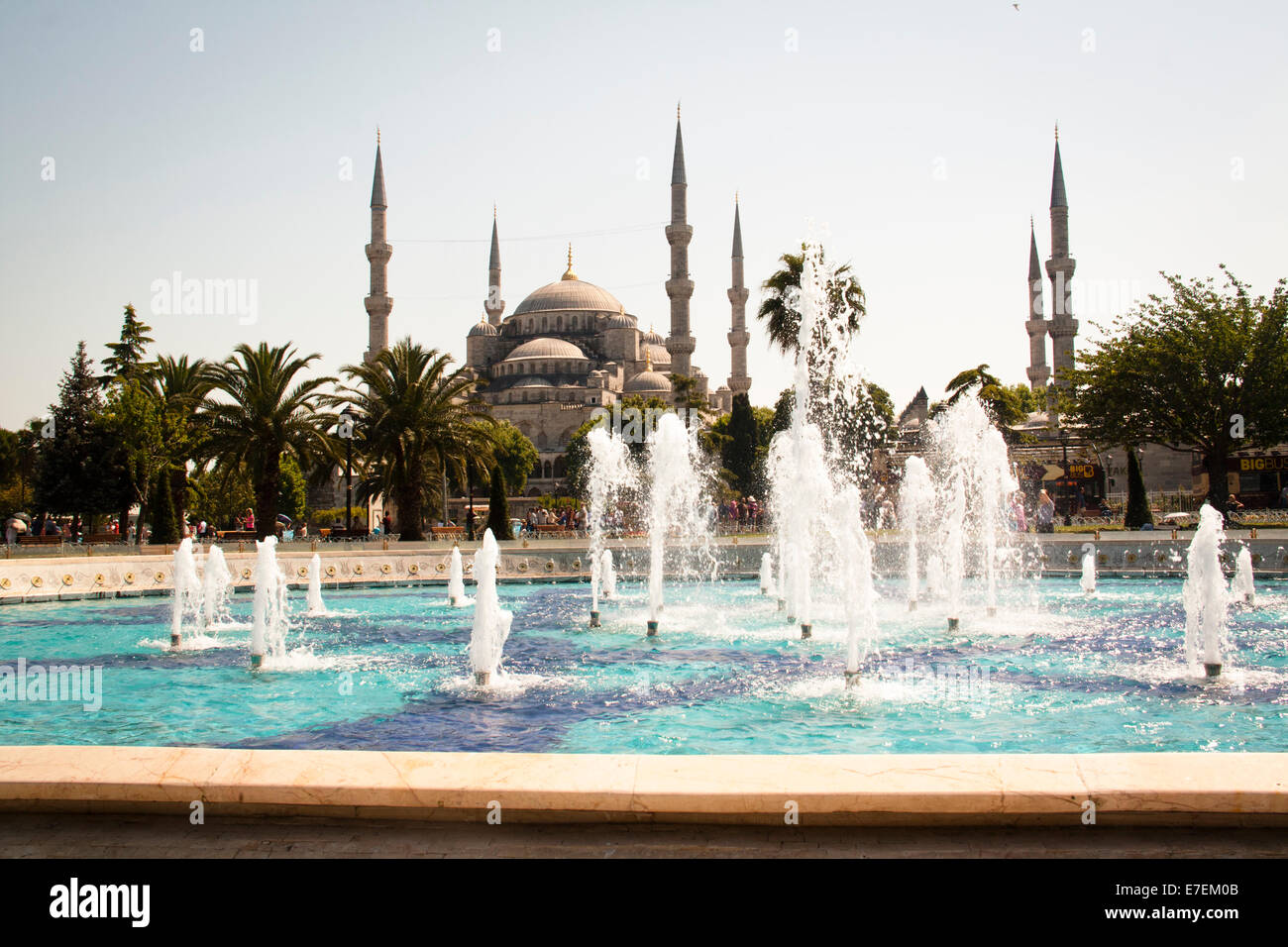 View over the Blue Mosque with fountain Stock Photo - Alamy