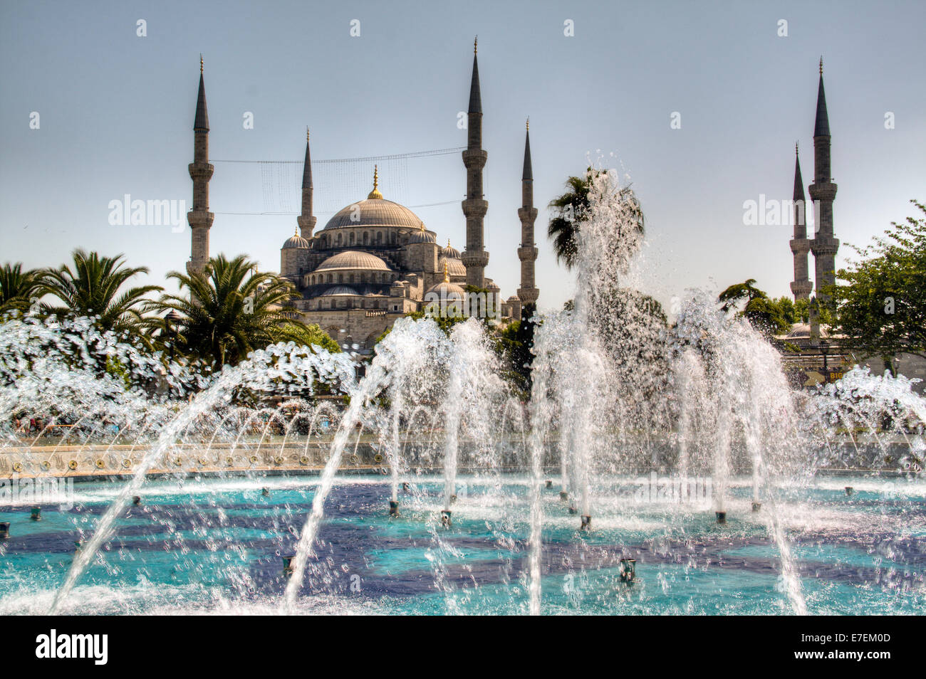 View over the Blue Mosque with fountain Stock Photo - Alamy