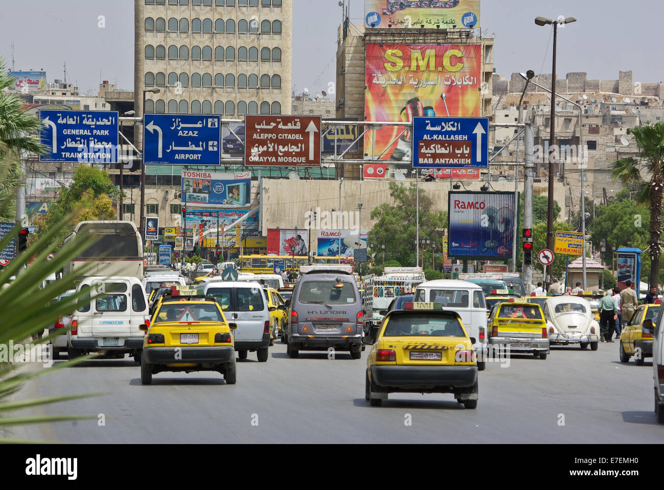 Cars and taxis on a big street in Aleppo, Syria Stock Photo - Alamy