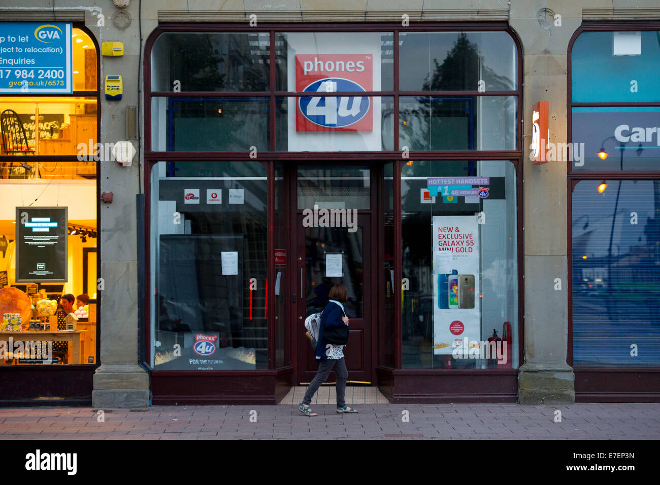 CARDIFF, WALES - SEPTEMBER 15: A Phones 4u shop seen on Queen Street in Cardiff. The mobile ...