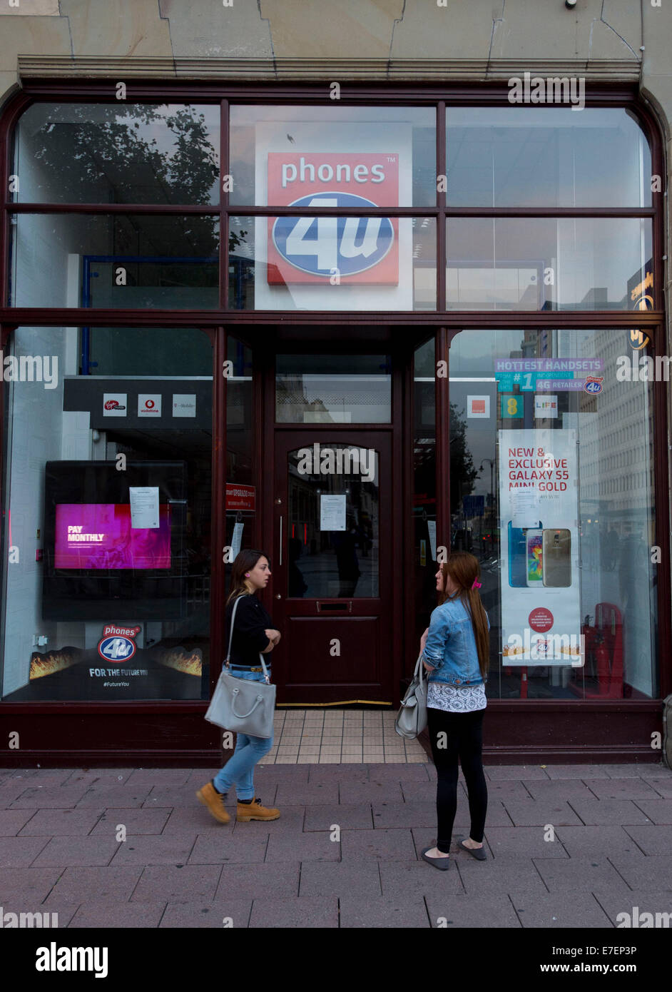 CARDIFF, WALES - SEPTEMBER 15: A Phones 4u shop seen on Queen Street in Cardiff. The mobile ...