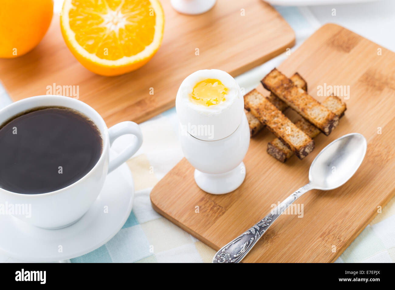 Breakfast with soft boiled eggs and toast soldiers Stock Photo - Alamy