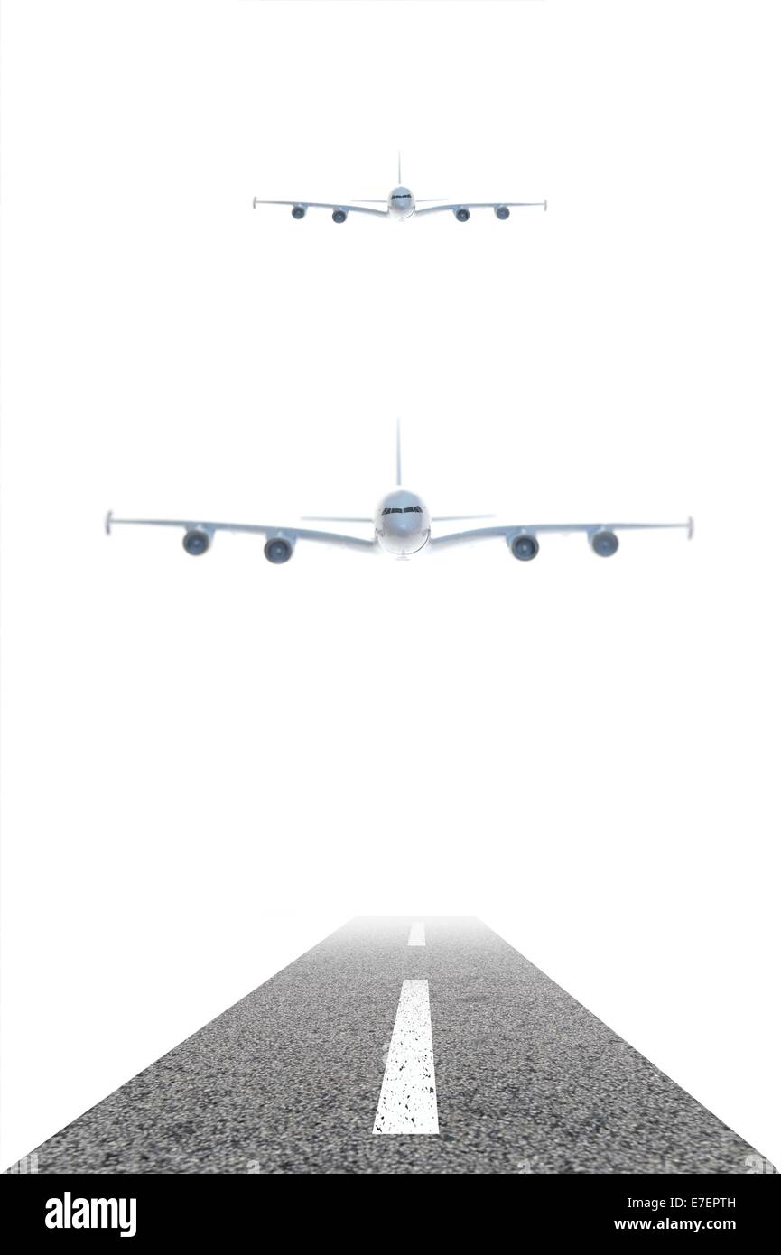 A plane preparing for landing on a runway Stock Photo - Alamy