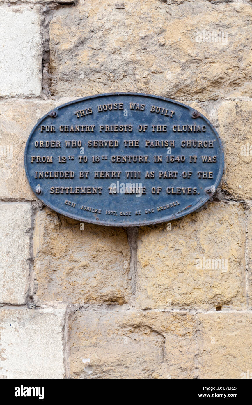 Plaque on the Anne of Cleves' house re: Chantry Priests of the Cluniac ...