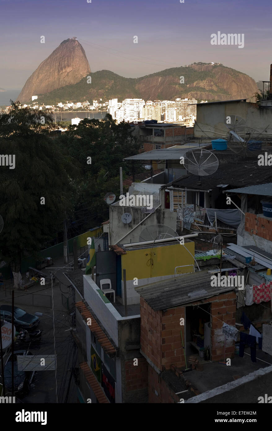 View of Sugar Loaf from inside the favela of Tabares Bastos in Rio de ...