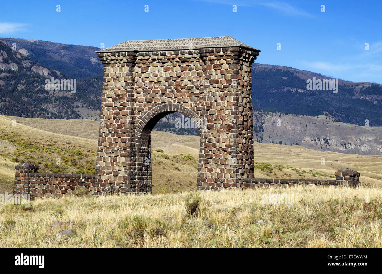 Closeup horizontal image of Yellowstone National Park Roosevelt Stone ...