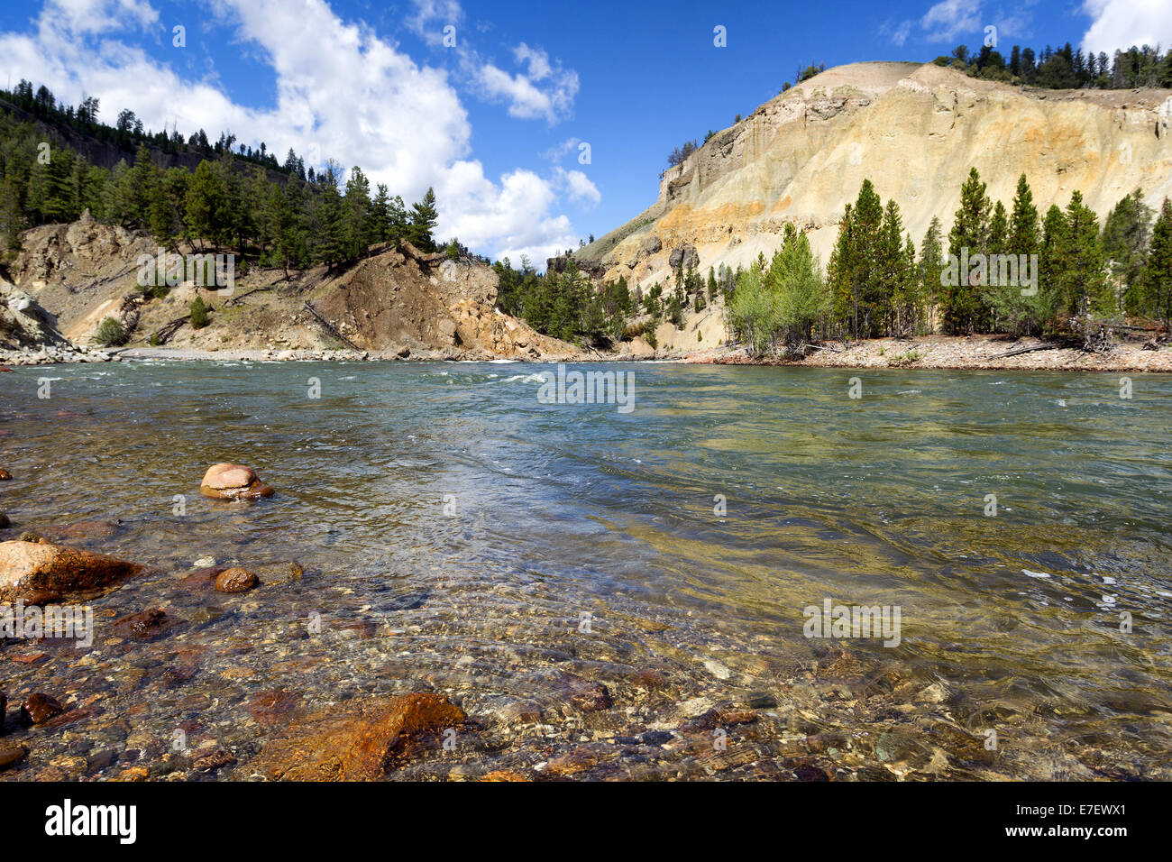 Closeup horizontal image of Yellowstone River running through the ...