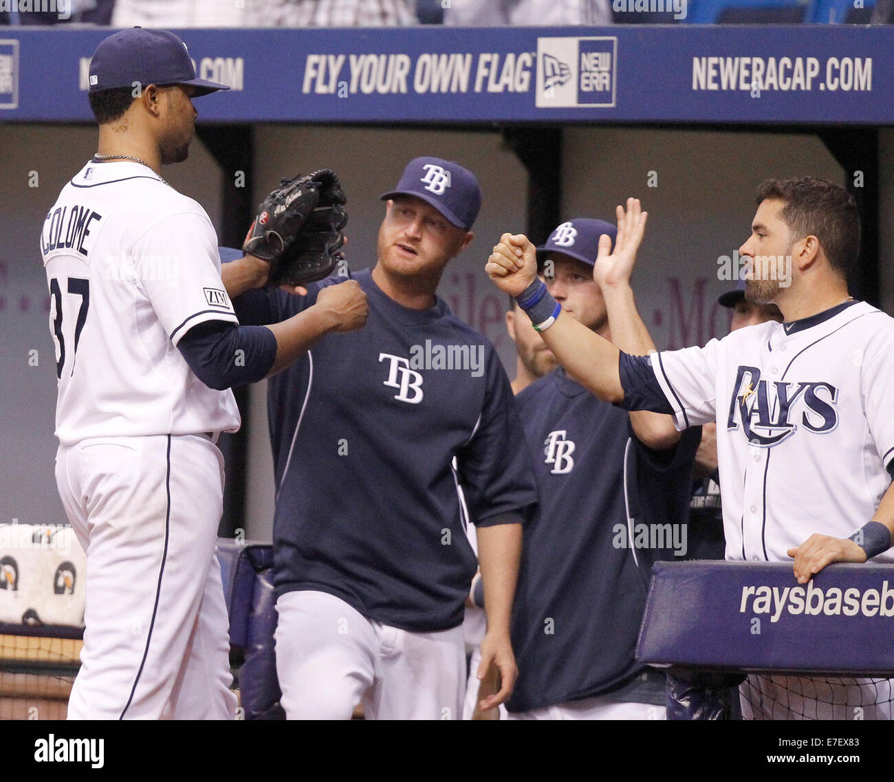 St. Petersburg, FL, USA. 15th Sep, 2014. Alex Colome, left, comes out ...