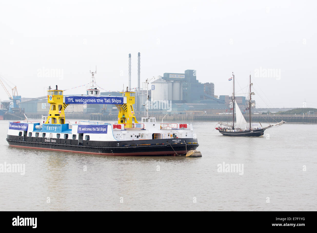 Woolwich free ferry during Tall Ships Festival on the river Thames in ...