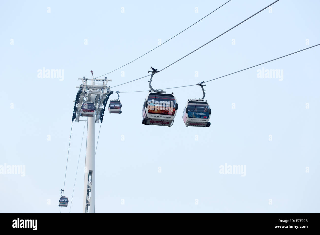 Gondola of the Emirates Air Line cable car across the river Thames in ...